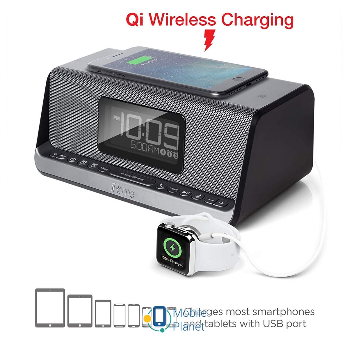 iHome IBN350G, Qi Wireless Charging, BT, NFC, USB, Aux Mic (IBN350V2G ...